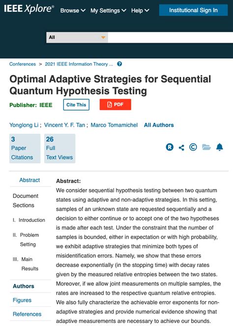 Optimal Adaptive Strategies For Sequential Quantum Hypothesis Testing Iora Institute Of