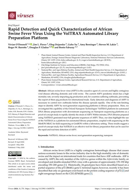 Pdf Rapid Detection And Quick Characterization Of African Swine Fever Virus Using The Voltrax