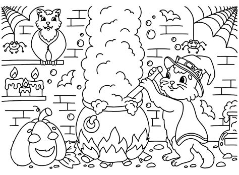Witch And Cat Coloring Page