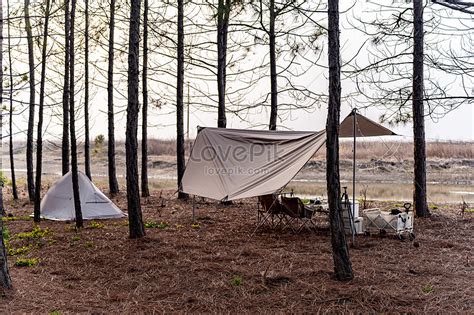 야외 숲에서 강 옆에 캠핑 텐트 사진 무료 다운로드 Lovepik