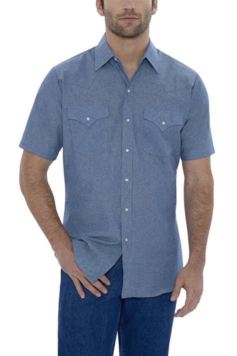 Mens Ely Cattleman Short Sleeve Chambray Snap Shirt
