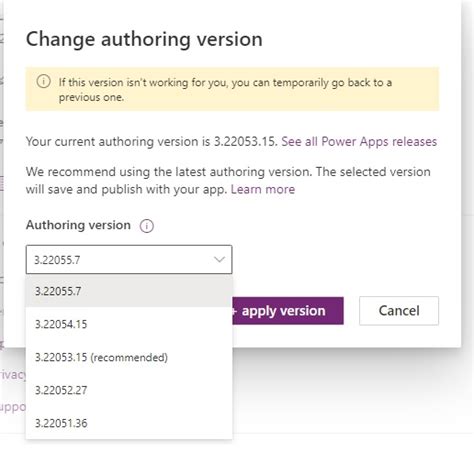 Change Authoring Version Of The PowerApps