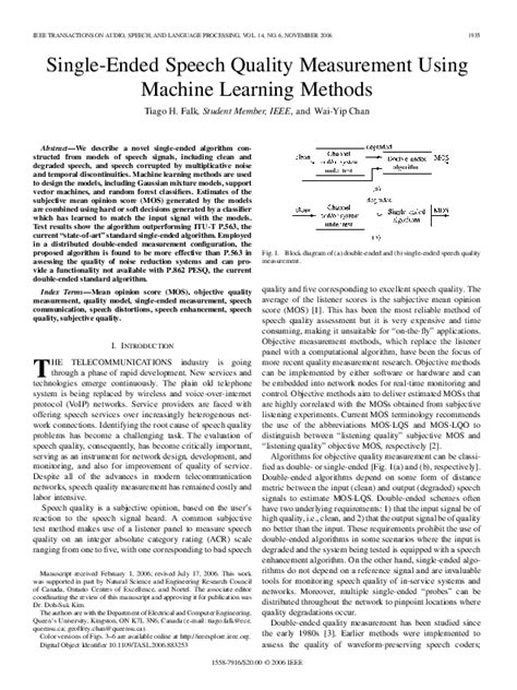 Pdf Single Ended Speech Quality Measurement Using Machine Learning
