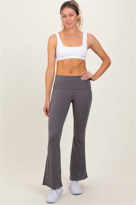 Grey Fold Over Waistband Flared Pants Pinkblush