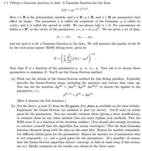 solved 7 1 fitting a gaussian function to data a gaussian function