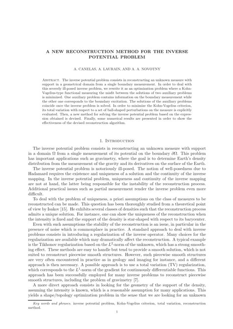 Pdf A New Reconstruction Method For The Inverse Potential Problem