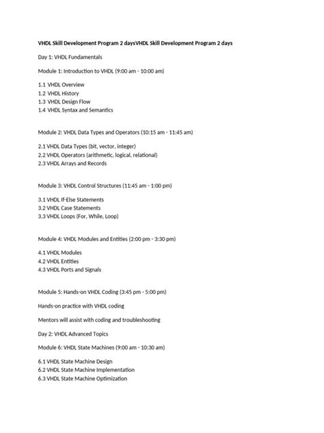 Vhdl Skill Development Program 2 Daysvhdl Skill Development Program 2