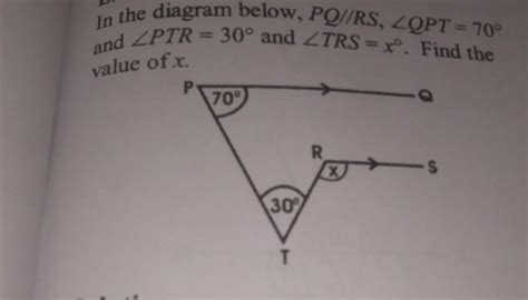 solved in the diagram below pq rs p q r and ∠ ptr 30° and value