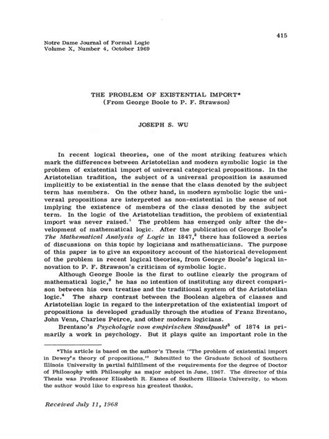 The Problem Of Existential Import Pdf Logic Proposition