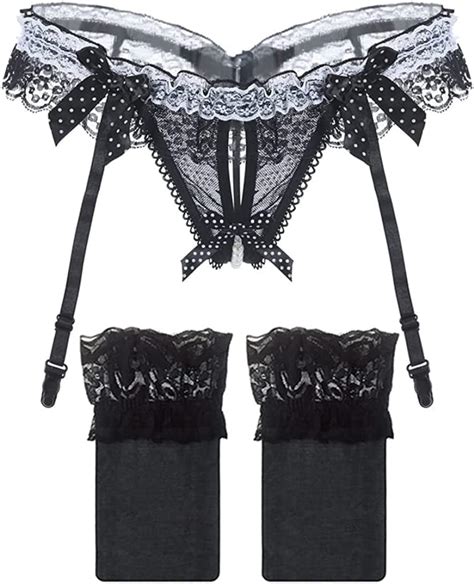 Sexy Floral Lace Garter Belt With Stockings Set Low Waist