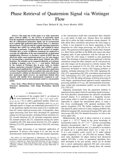 Pdf Phase Retrieval Of Quaternion Signal Via Wirtinger Flow