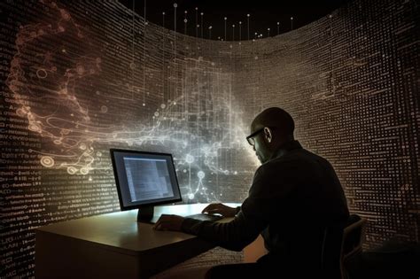 Premium Ai Image Programmer Immersed In Codes With Digital Elements Around Generative Ia