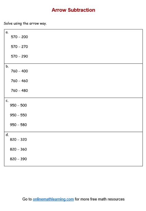 Arrow Subtraction Worksheets Second Grade Printable