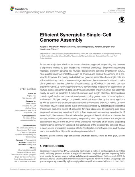 Pdf Efficient Synergistic Single Cell Genome Assembly