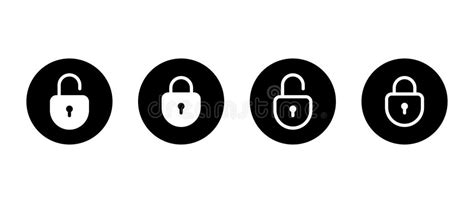 Unlock And Lock Padlock Icon Set Data Security Symbol On Black Circle