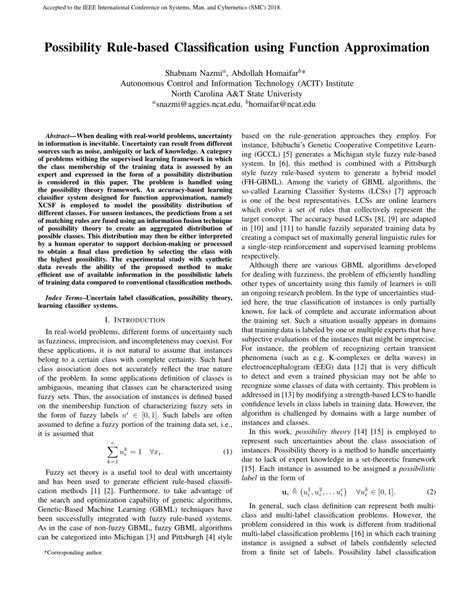 pdf possibility rule based classification using function approximation