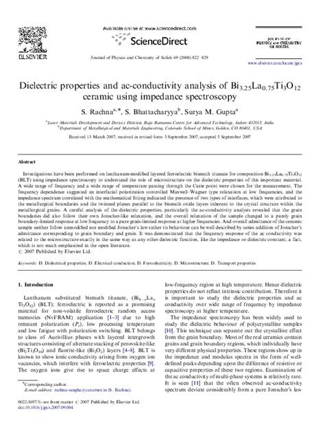 Pdf Dielectric Properties And Ac Conductivity Analysis Of Bi 325la 075ti 3o 12 Ceramic Using