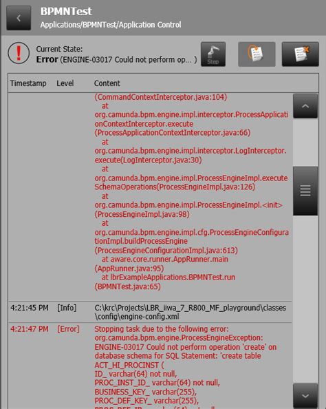 unable to use in memory process engine configuration discussion