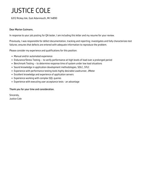 QA Tester Cover Letter Velvet Jobs