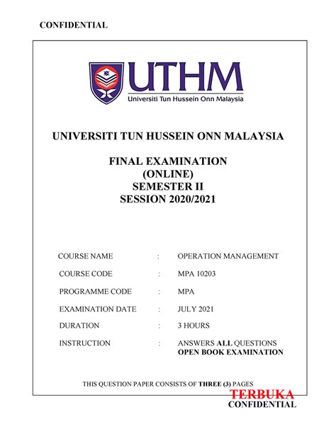 Om Pass Year 2021 Mba Confidential Confidential Universiti Tun