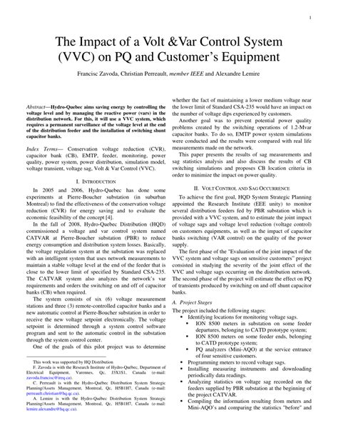 Pdf The Impact Of A Volt Andvar Control System Vvc On Pq And Customers Equipment