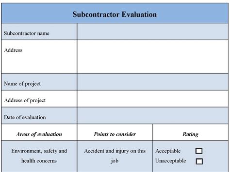 Subcontractor Evaluation Form Editable Pdf Forms