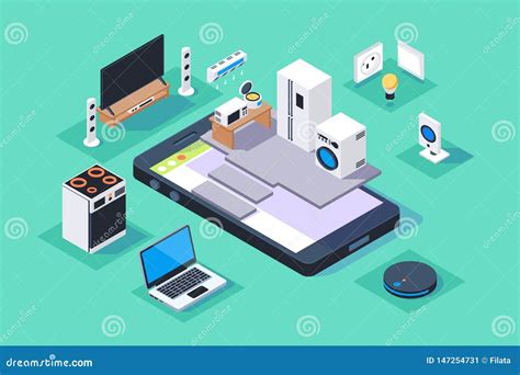 3d Isometric Smart Appliances Home On Mobile Phone Stock Vector Illustration Of Management