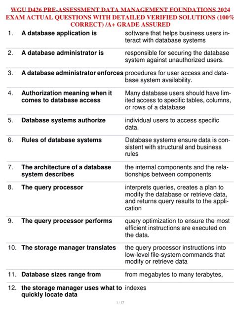 WGU D PRE ASSESSMENT DATA MANAGEMENT FOUNDATIONS EXAM ACTUAL QUESTIONS WITH DETAILED