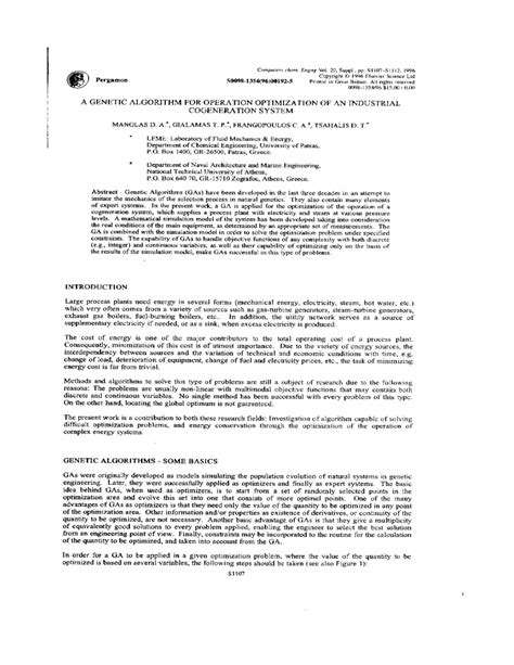 Pdf A Genetic Algorithm For Operation Optimization Of An Industrial
