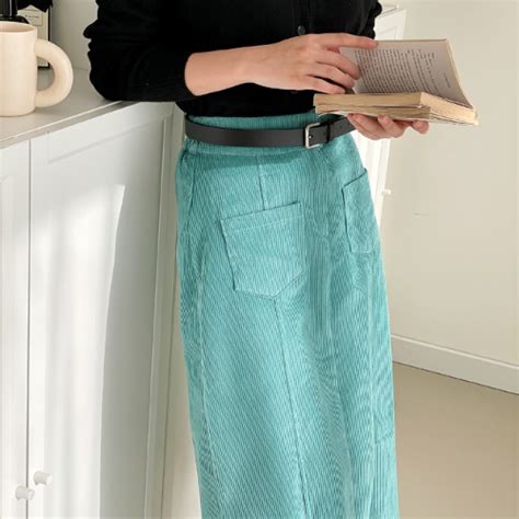 코듀로이 H라인롱스커트 밴딩 겨울롱스커트 코디 골덴치마