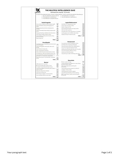 Multiple Intelligence Quiz Pdf