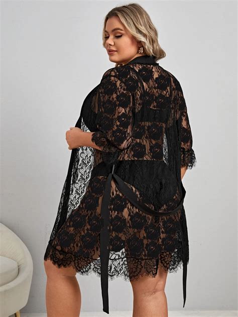 Wholesale Plus Size Erotic Lingerie Flower Lace Mesh Night Robe