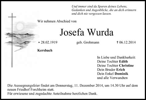 Traueranzeigen Von Josefa Wurda Trauer Nn De