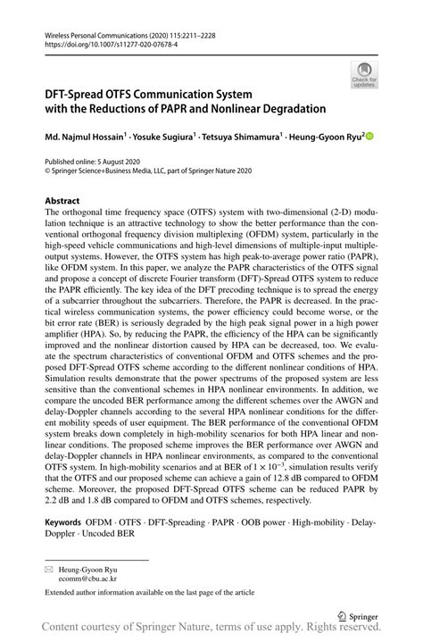 Dft Spread Otfs Communication System With The Reductions Of Papr And