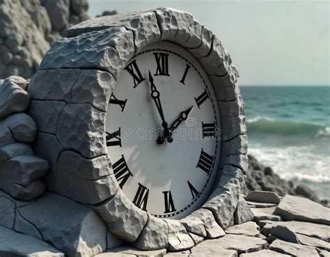 Timepiece Sculpted From Stone Near Sea Clock Face Shows Passage Time