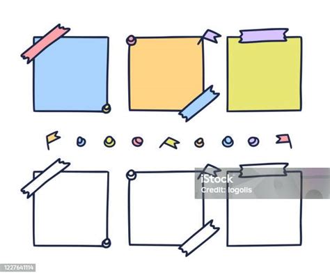 Mcolorful 손으로 그린 노트 페이퍼 흰색 배경에 고립 된 낙서 스타일로 설정 된 종이 시트 파스텔 노트 책 페이지 메모 패드 스티커 벡터 일러스트레이션 그리기에 대한