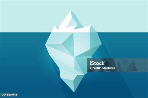 빙산 바다 바다 물 그래픽 일러스트 레이 션 빙하 팁 및 수중 부분 평면 만화 디자인 큰 얼음 바위 산 기하학적 인 다각형 스타일 이미지 클립 아트 현대에 떠 있는 빙산