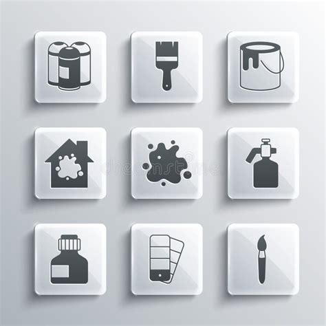 Set Color Palette Guide Paint Brush Spray Gun Paint Gouache Jar Dye Painting The House