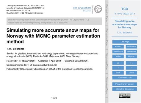 Pdf Simulating More Accurate Snow Maps For Norway With Mcmc Parameter