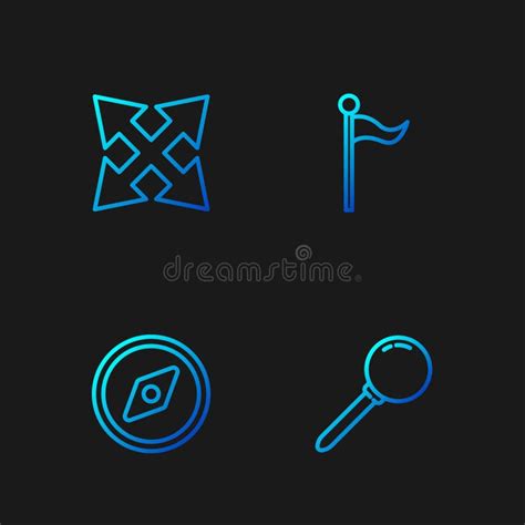Set Line Push Pin Compass Road Traffic Sign And Location Marker Gradient Color Icons Stock