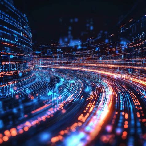 Abstract Digital Data Stream Futuristic Technology Glowing Binary Code Swirling Network