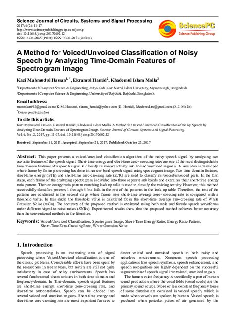 Pdf A Method For Voicedunvoiced Classification Of Noisy Speech By Analyzing Time Domain
