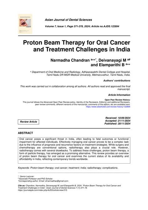 Pdf Proton Beam Therapy For Oral Cancer And Treatment Challenges In India