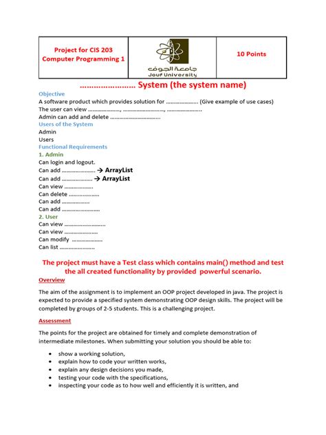 project description pdf class computer programming information