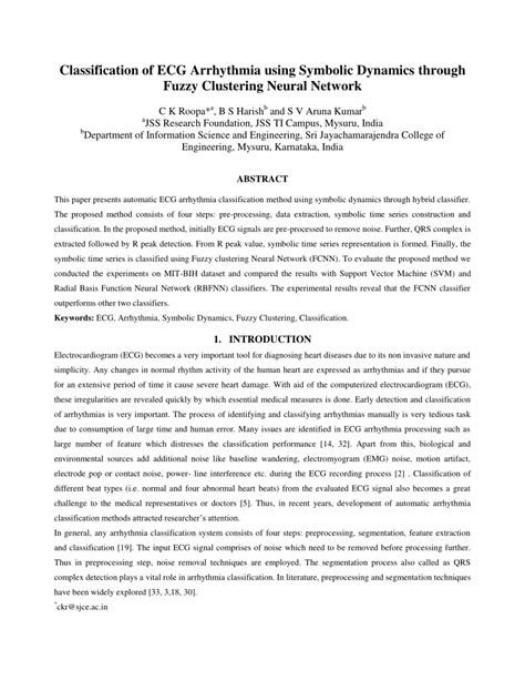 pdf classification of ecg arrhythmia using symbolic dynamics through