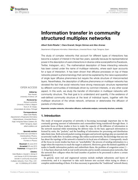 Pdf Information Transfer In Community Structured Multiplex Networks