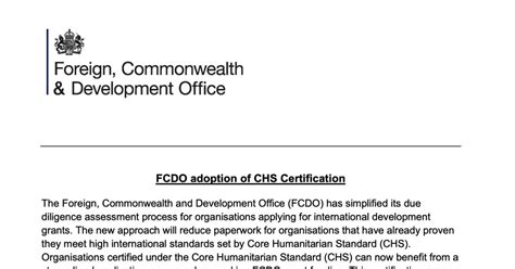Fcdo Reducing Duplication Recognising Chs Value For Due Diligence Chs Alliance