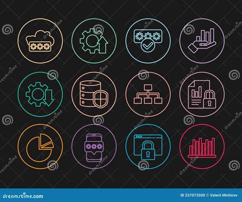 Set Line Pie Chart Infographic Document And Lock Password Protection Server With Shield Cost