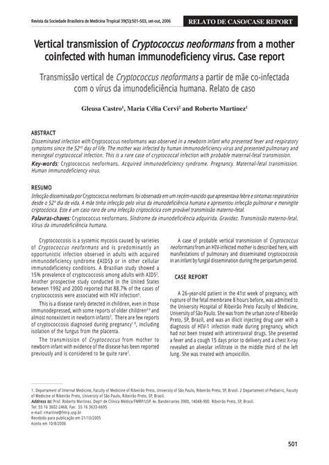 Pdf Vertical Transmission Of Cryptococcus Neoformans From A Mother Coinfected With Human