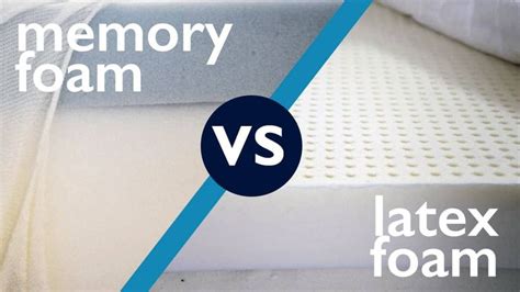 Two Mattresses Side By Side With The Words Memory Foam Versus Latex Foam